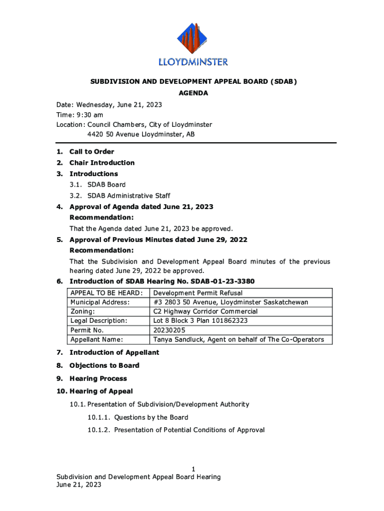 Fillable Online Subdivision and Development Appeal Board Hearing June ...