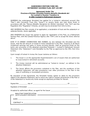 Fillable Online LOCKED-IN RETIREMENT ACCOUNT (LIRA) AGREEMENT Fax Email ...