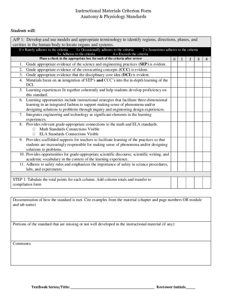 Fillable Online Anatomy-and-Physiology-Instructional-Criterion-Form. ... Fax Email Print - pdfFiller