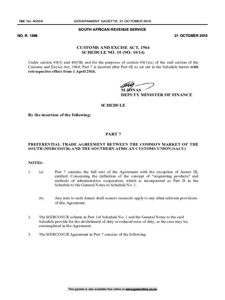 Fillable Online Under sections 64D and 120 of the Customs and Excise ...