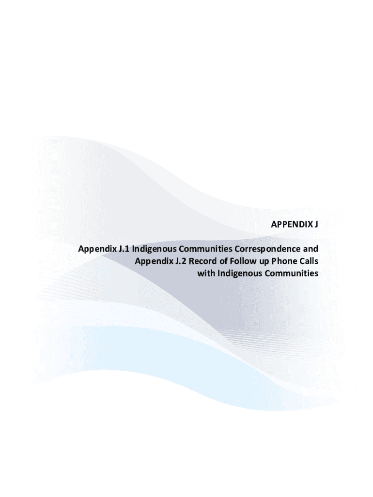 Fillable Online Appendix J.1 Indigenous Communities Correspondence Fax Email Print - pdfFiller