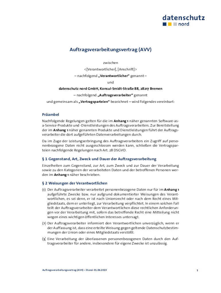 Ausfüllbar Online Muster Auftragsverarbeitung nach DSGVO Fax Email ...