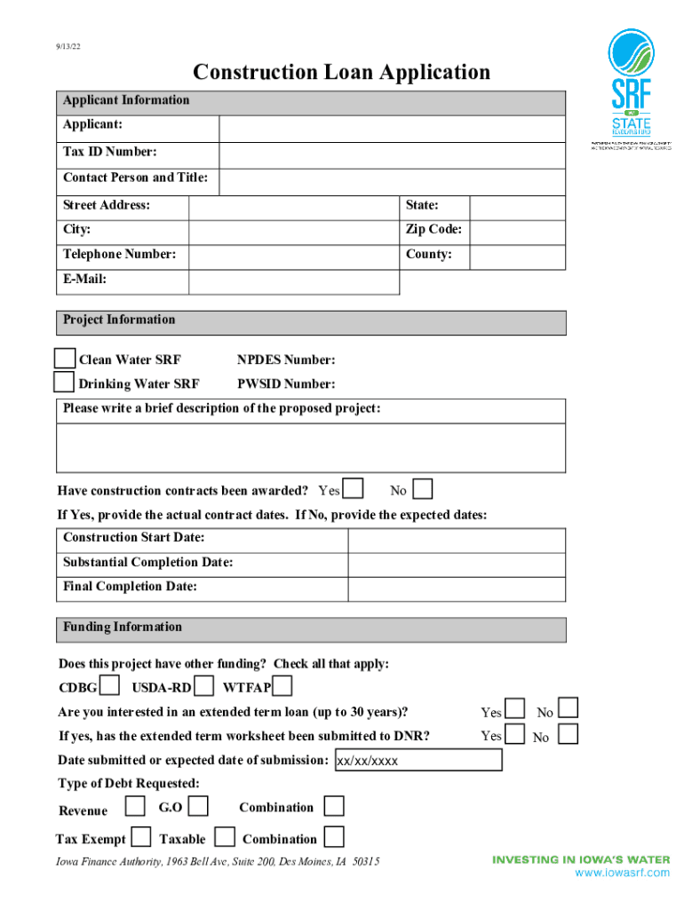 Fillable Online Construction Loan Application Fax Email Print - pdfFiller