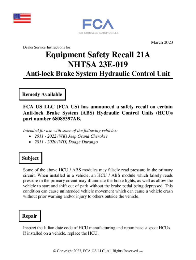 Fillable Online FCA recalls 894k total vehicles worldwide in two ...