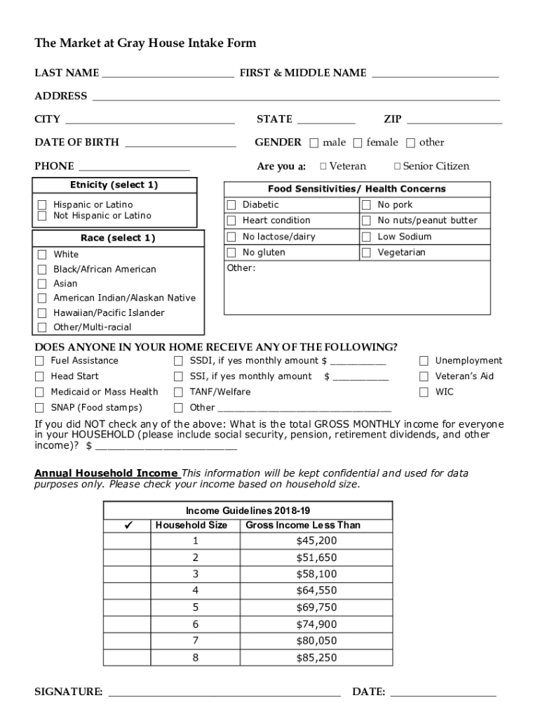 Fillable Online The Market at Gray House Intake Form Fax Email Print ...