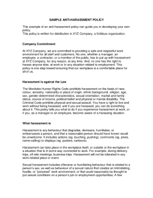Fillable Online SAMPLE ANTI-HARASSMENT POLICY Fax Email Print - pdfFiller