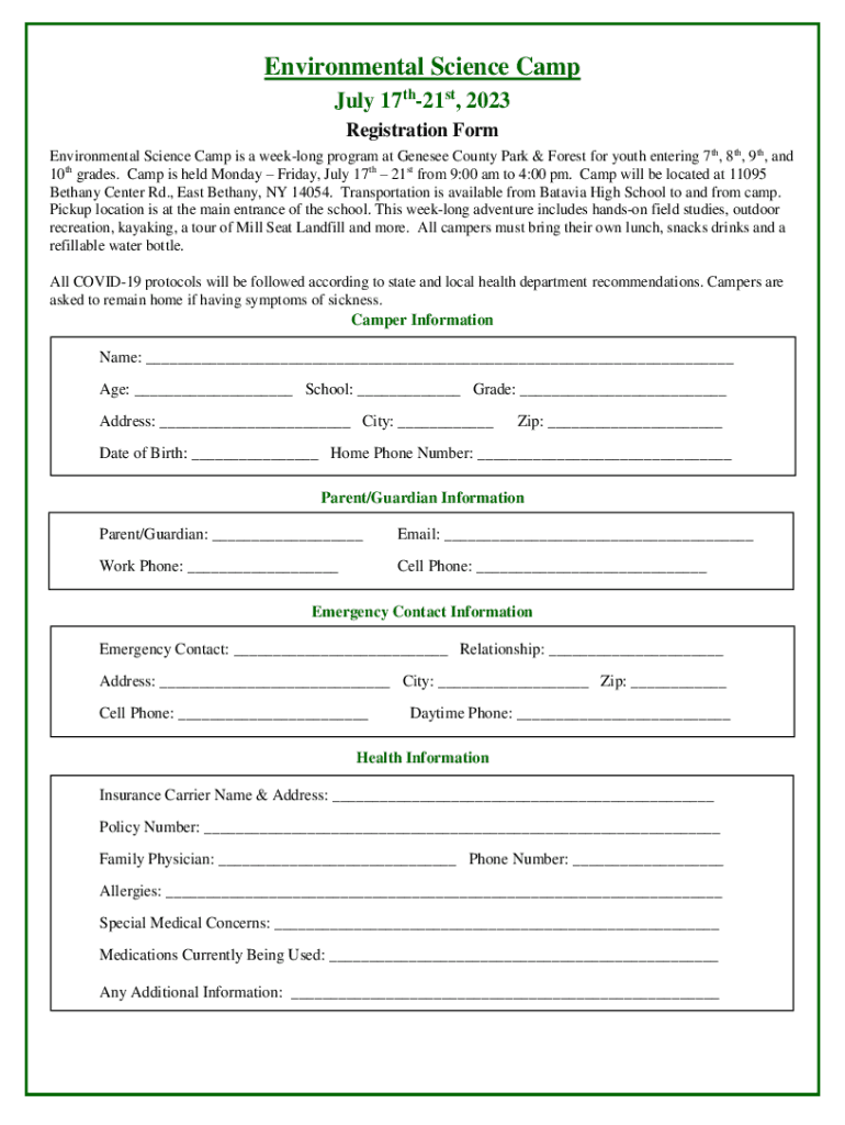 Fillable Online Environmental Science Camp Schedule of Activities Fax ...