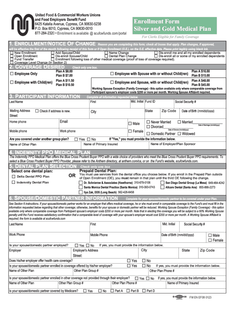 Fillable Online Enrollment Form Silver adn Gold Medical Plan. Enrollment Form Silver and Gold ...