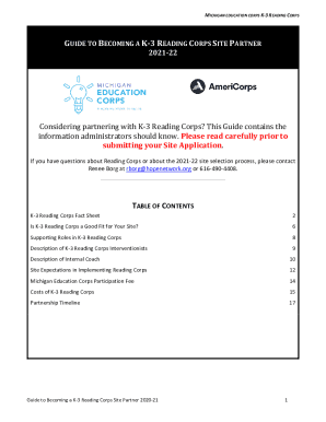 Fillable Online guide to becoming a k-3 reading corps site partner Fax Email Print - pdfFiller