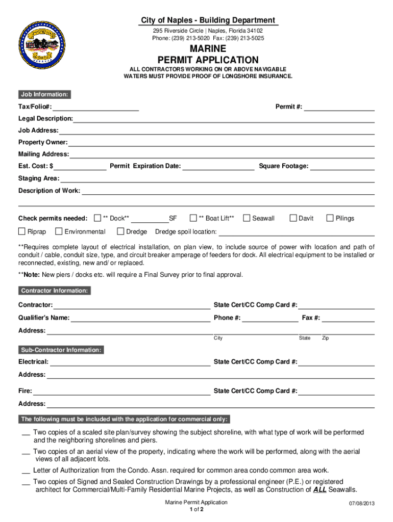 Fillable Online MARINE PERMIT APPLICATION Fax Email Print - pdfFiller