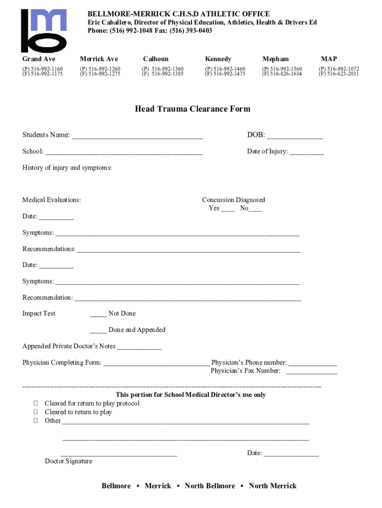 Fillable Online Head Trauma Clearance Form Fax Email Print - pdfFiller