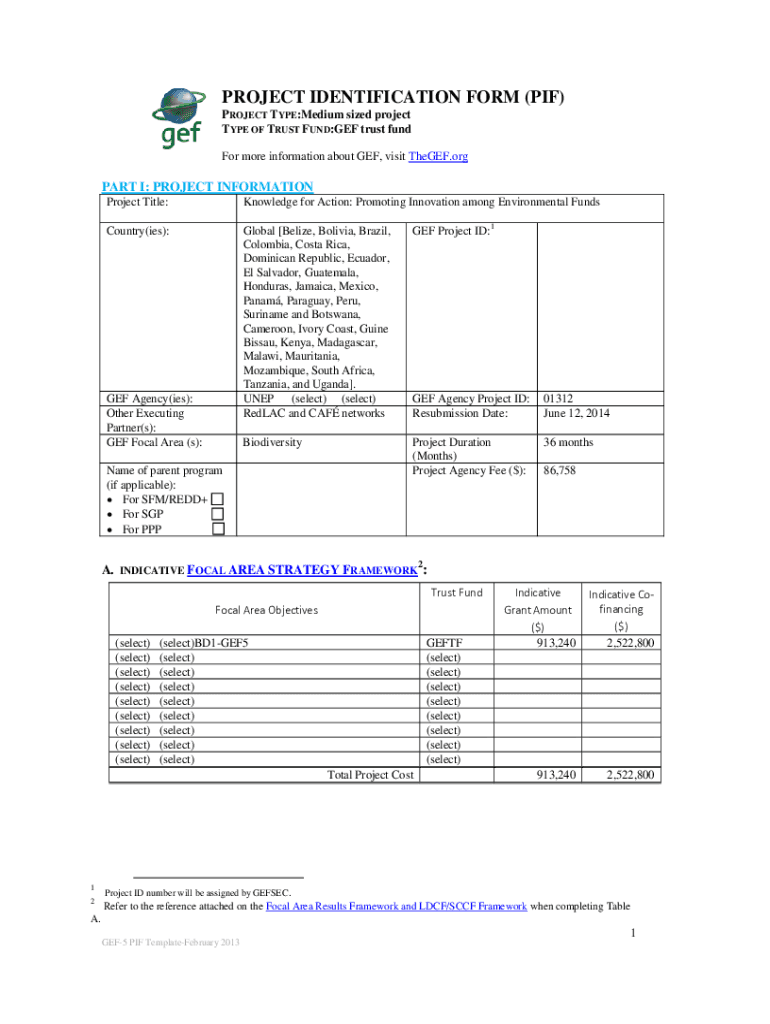 Fillable Online GEF-7 Project Identification Form (PIF) Fax Email Print ...