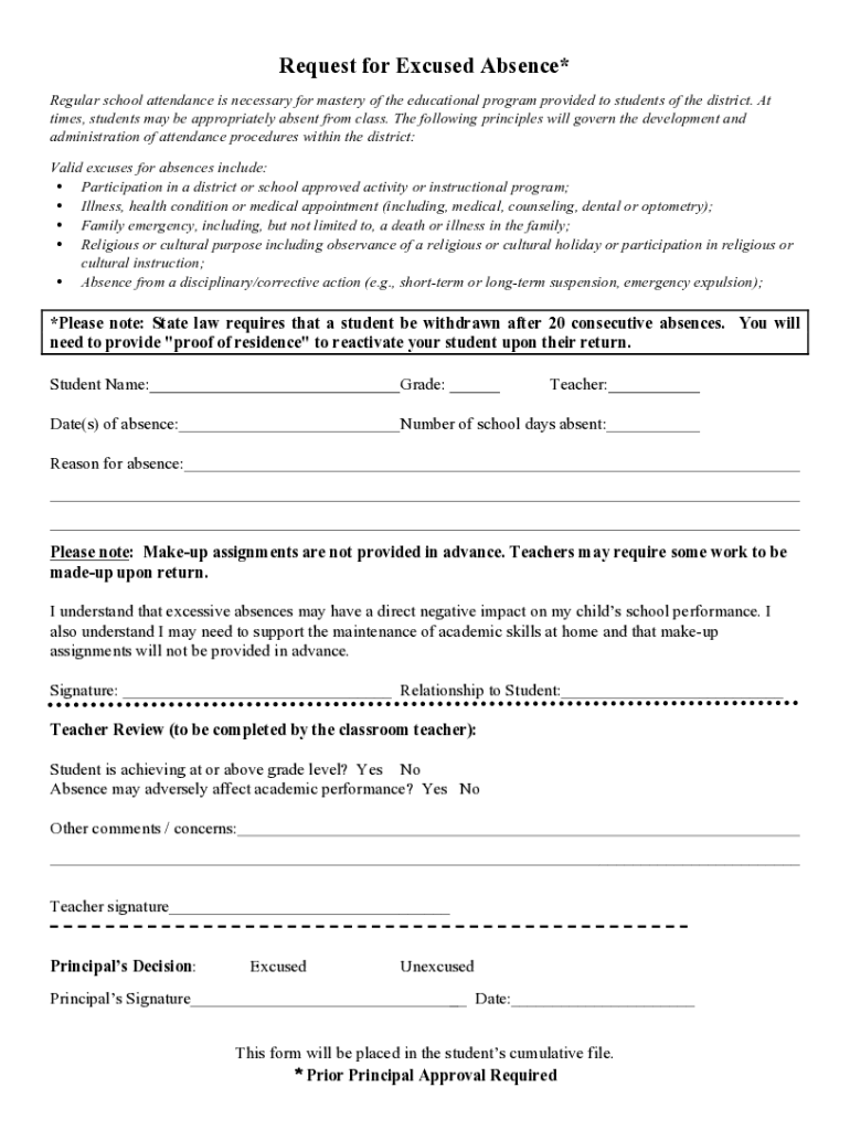 Fillable Online 3122 Page 1 of 6 STUDENTS Excused and Unexcused ... Fax ...