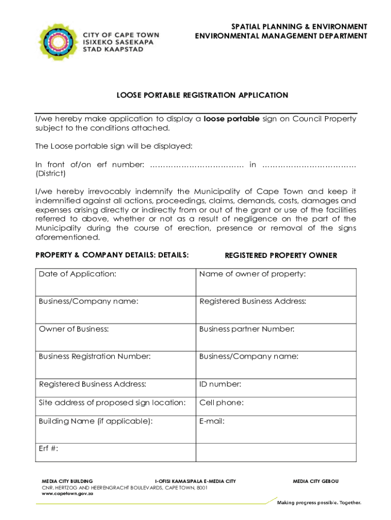Fillable Online LOOSE PORTABLE REGISTRATION APPLICATION ... Fax Email ...