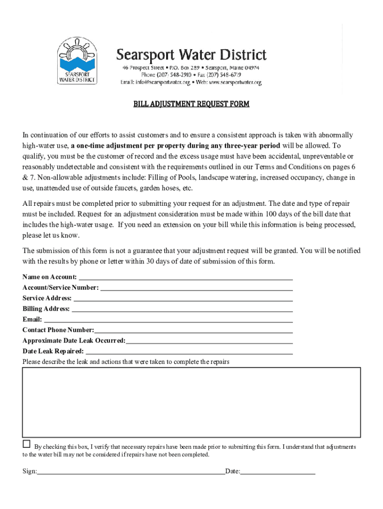 Fillable Online TEMPLATE - Adjustment Request Form 2022 Fax Email Print ...