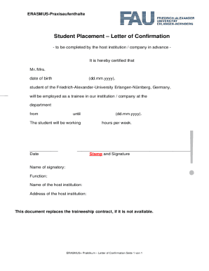 Fillable Online ERASMUS Letter of confirmation for student stay abroad ...