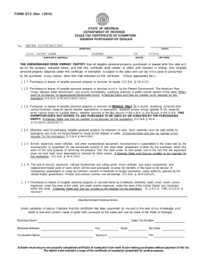 Fillable Online GA General Sales Tax Exemption Certificate Fax Email ...