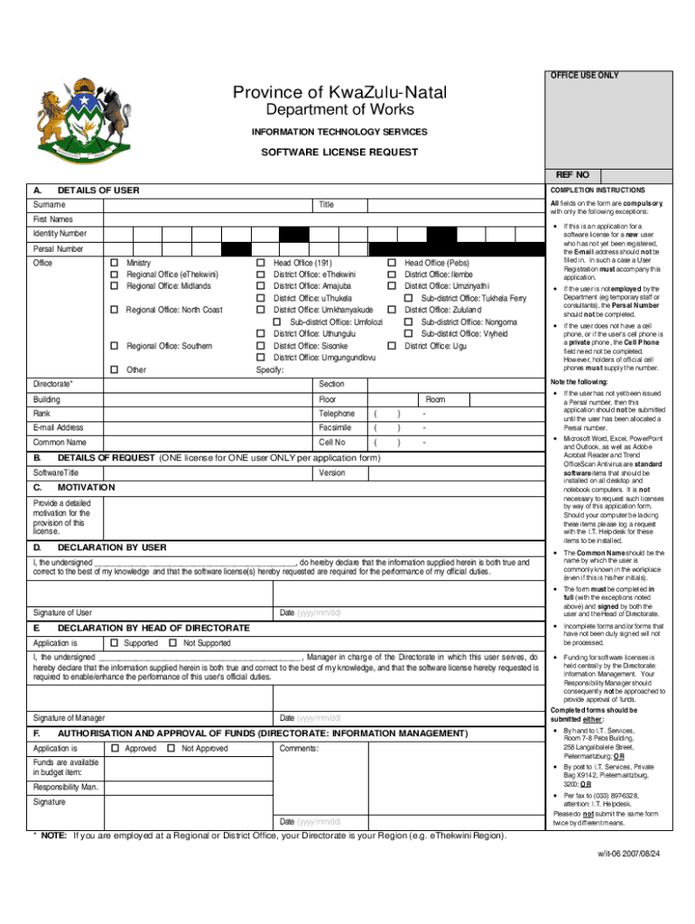 Fillable Online Software License Request Fax Email Print - pdfFiller