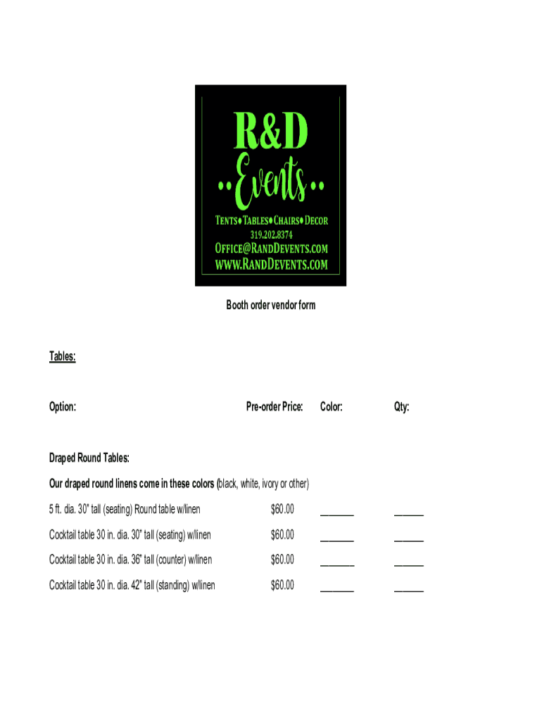 Fillable Online Booth order trade show vendor form.docx Fax Email Print ...