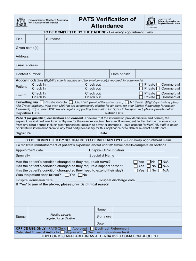 Fillable Online PATS-Verification-of-Attendance-Form. ... Fax Email ...