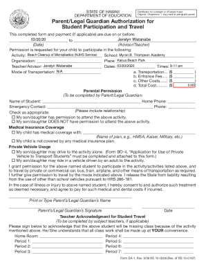 Fillable Online Fillable Online FORM SA1-Parent Authorization for ...