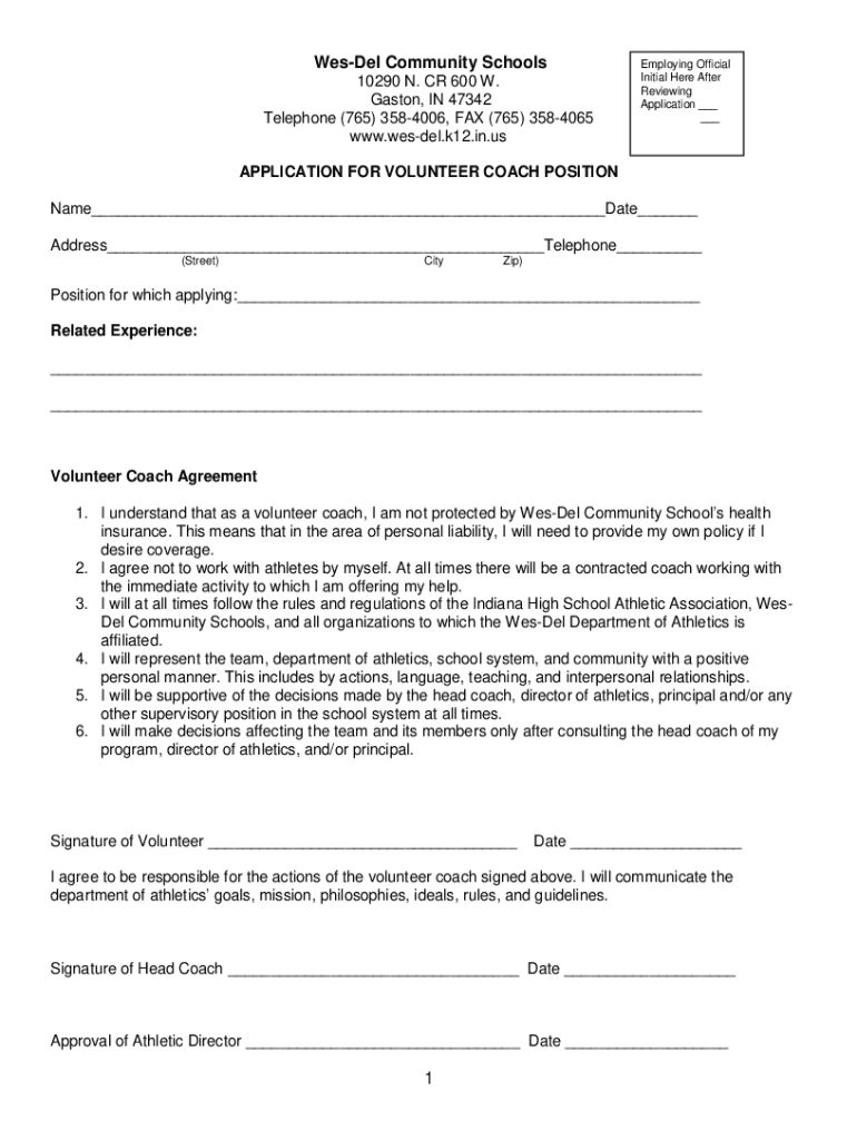 Fillable Online Wes-Del Community Schools in Gaston, IN - (765) 358 ...