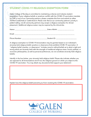 Fillable Online STUDENT COVID-19 RELIGIOUS EXEMPTION FORM Fax Email ...