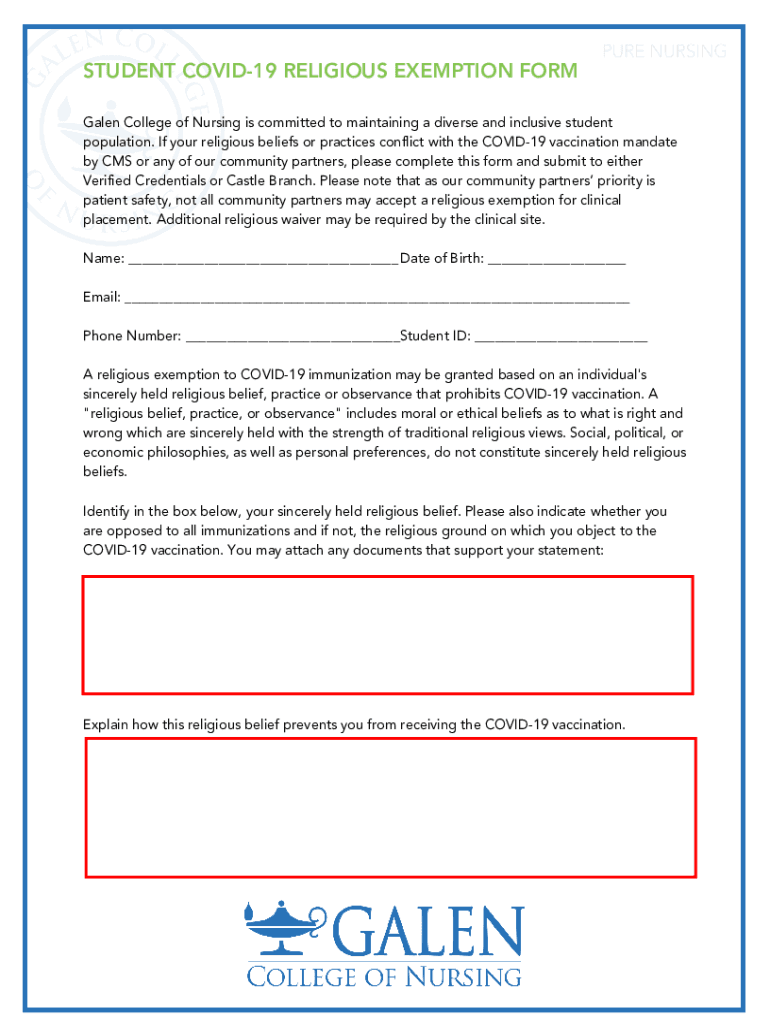 Fillable Online STUDENT COVID-19 RELIGIOUS EXEMPTION FORM Fax Email ...