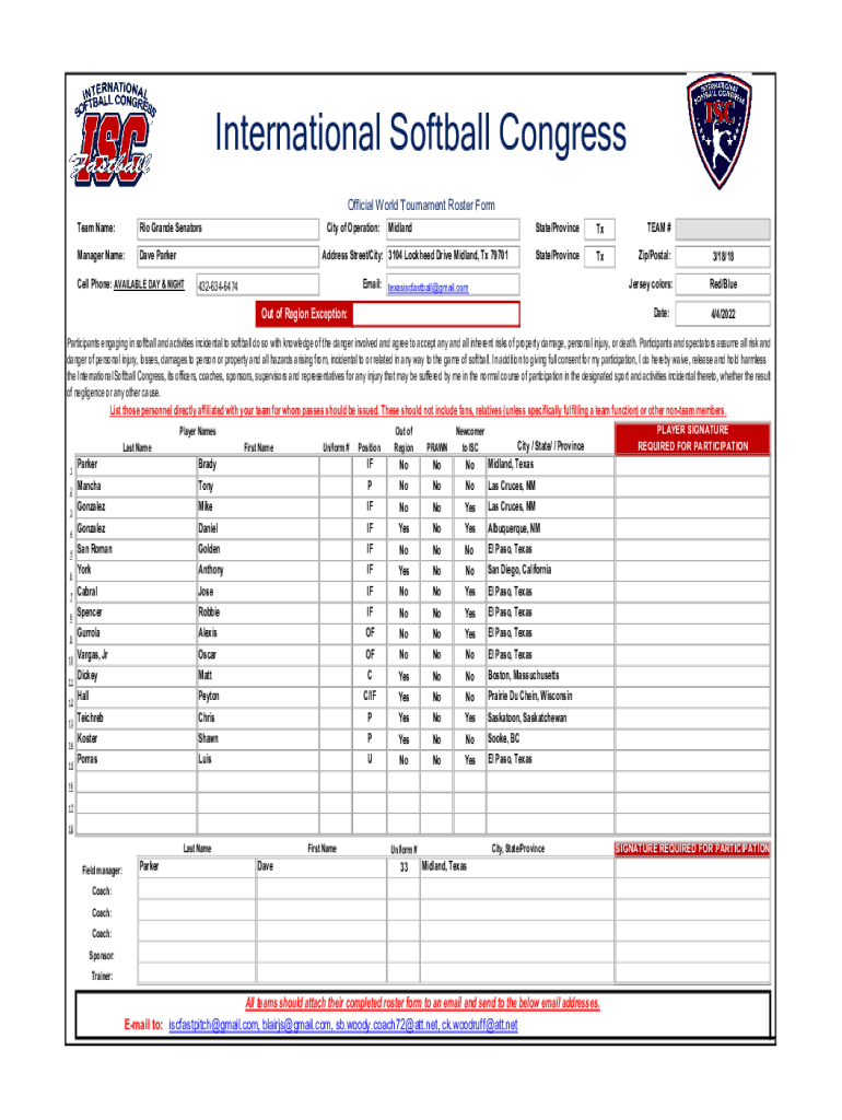 Fillable Online ISC Fastpitch Forms Fax Email Print - pdfFiller