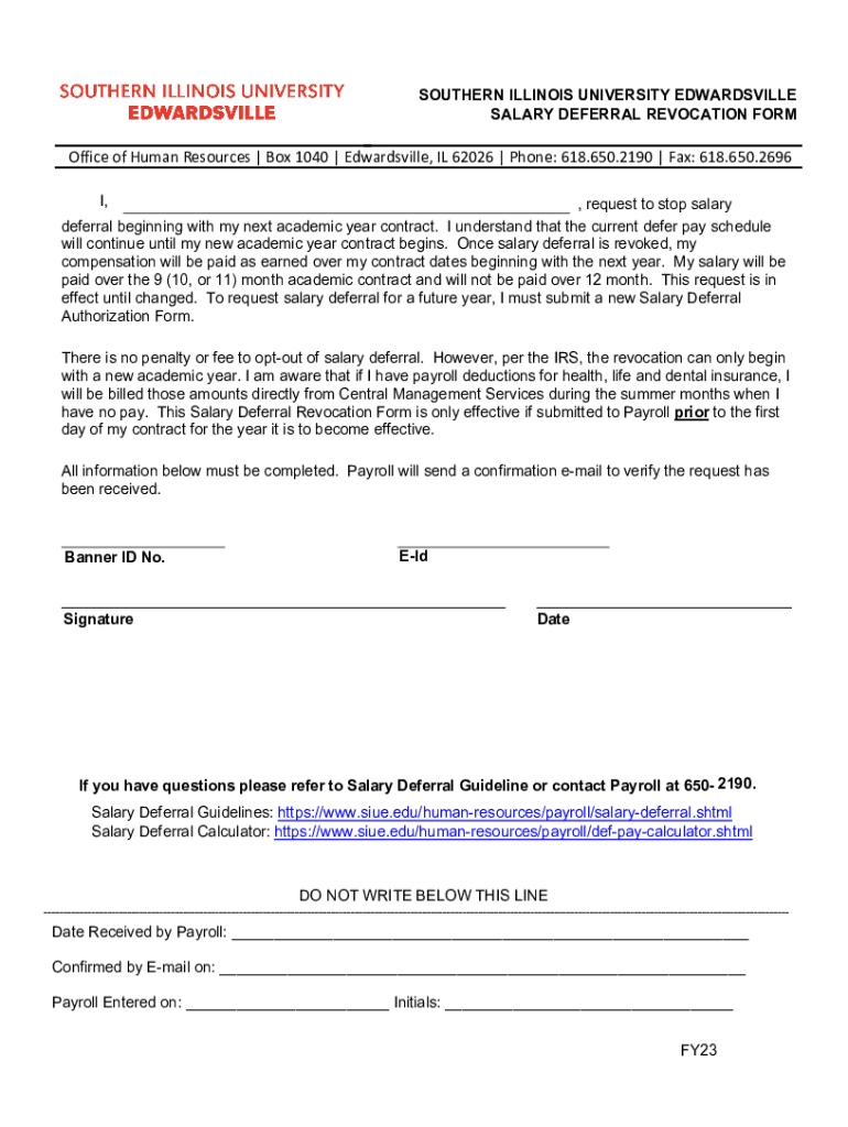 Fillable Online Salary Deferral Authorization Form - Edwardsville Fax ...