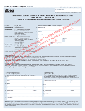 Fillable Online BE-15 Claim for Exemption from Filing Sample. 2018 ...