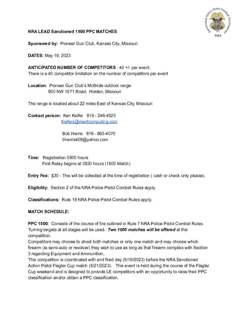 Fillable Online NRA LEAD Sanctioned 1500 PPC MATCHES Fax Email Print ...