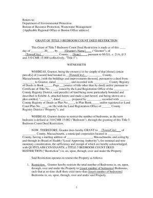 Fillable Online grant of title 5 bedroom count deed restriction Fax Email Print - pdfFiller