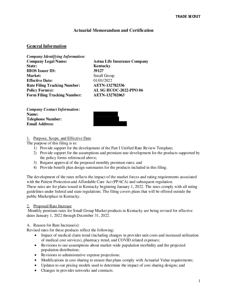 Fillable Online 46944 Part III Actuarial Memorandum and Certification ...