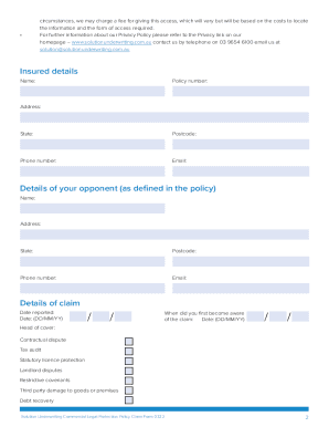 Fillable Online Solution Commercial Legal Protection Policy Claim Form ...