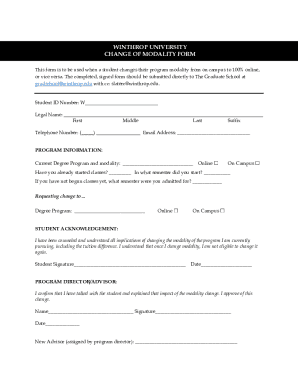 Fillable Online WINTHROP UNIVERSITY CHANGE OF MODALITY FORM Fax Email ...