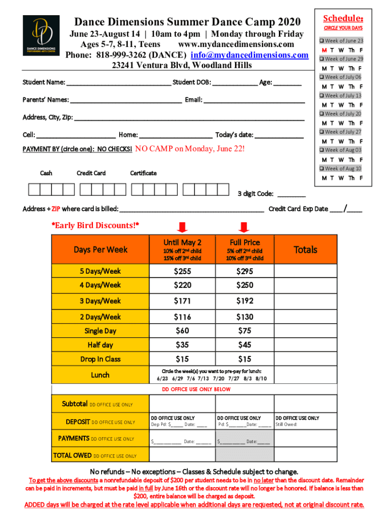 Fillable Online DANCE DIMENSIONS PERFORMING ARTS CENTER - Home ... Fax Email Print - pdfFiller