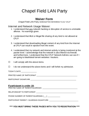 Fillable Online CFLP Waiver Form - Chapel Field LAN Party Fax Email ...