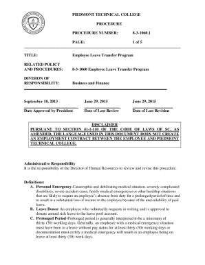 Fillable Online 1 of 5 TITLE: Employee Leave Transfer Program RELATED ...