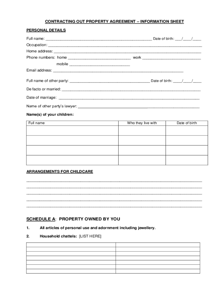 Fillable Online contracting out property agreement information sheet Fax Email Print - pdfFiller
