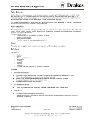 Fillable Online Hot Work Permit Policy and Application Fax Email Print ...