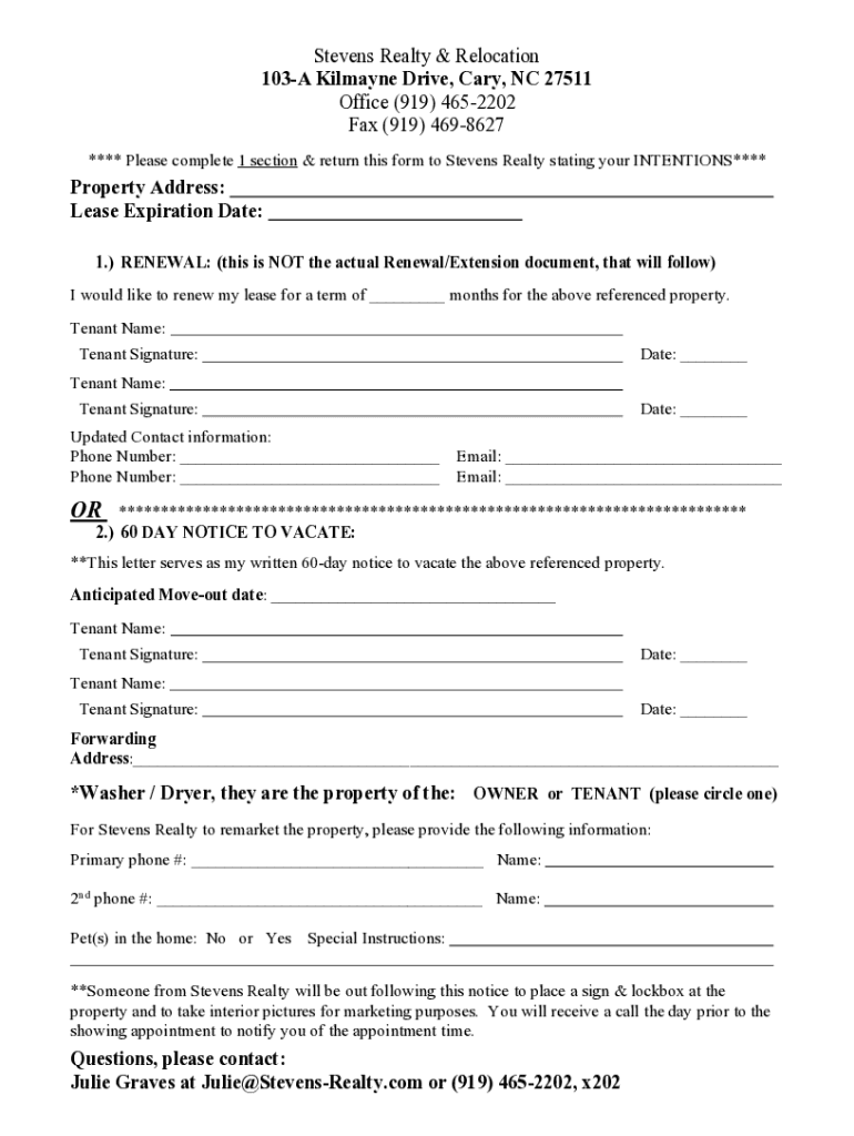 Fillable Online Renewal and Notice to vacate form (2 lines) Fax Email Print - pdfFiller