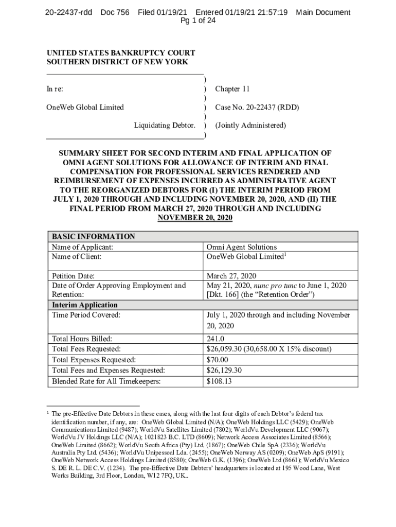 Fillable Online OW - Omni Second Interim and final Fee Application Form ...
