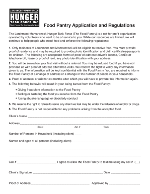 Fillable Online Food Pantry Application and Regulations Fax Email Print ...