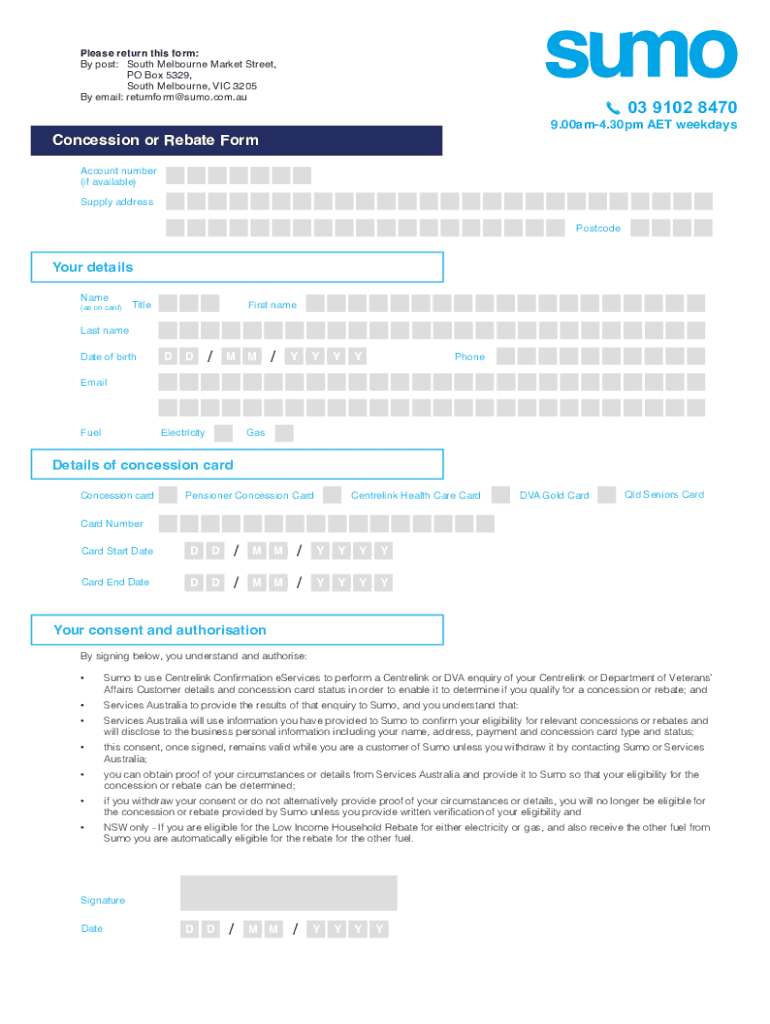 Fillable Online Concession or Rebate Form Sumo Fax Email Print - pdfFiller