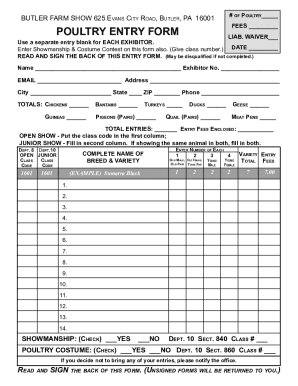 Fillable Online POULTRY ENTRY FORM Fax Email Print - pdfFiller