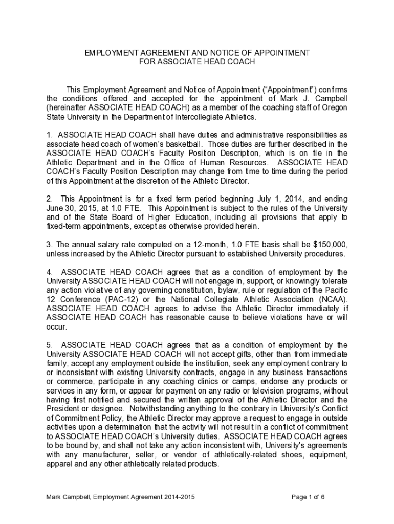 Fillable Online employment agreement and notice of appointment Fax ...