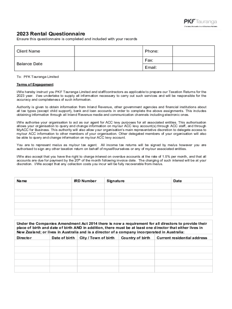 Fillable Online Rental Property Information Questionnaire for LTCs ...