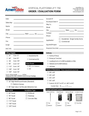 Fillable Online vertical platform lift 750 - order / evaluation form ...