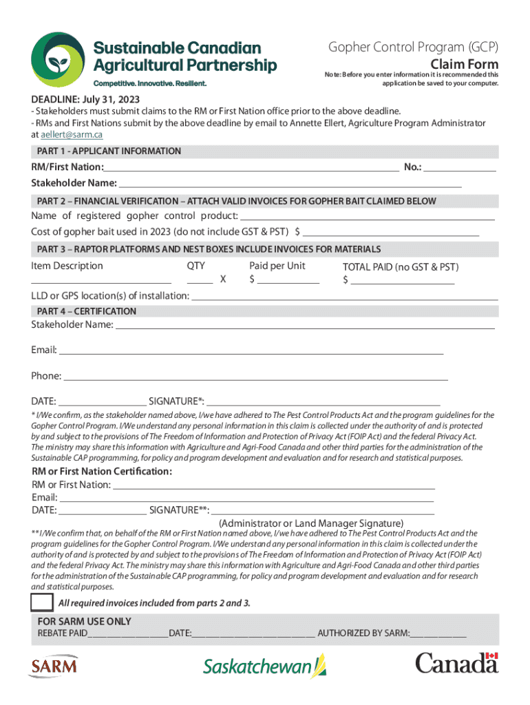 Fillable Online Gopher Control Program (GCP) Claim Form Fax Email Print - pdfFiller